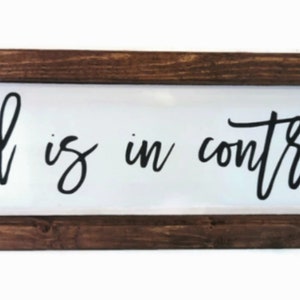 God is in Control | Framed Farmhouse Wood Sign 3" X 12" | Religious ...