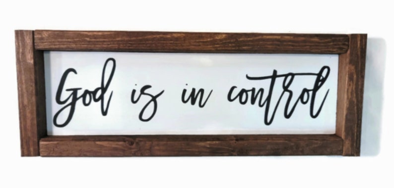 God is in Control | Framed Farmhouse Wood Sign 3" X 12" | Religious ...