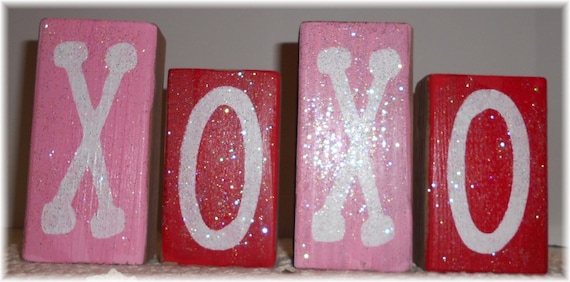 Valentine's Day XOXO Blocks Wood Glitter Blocks Set Pink - Etsy