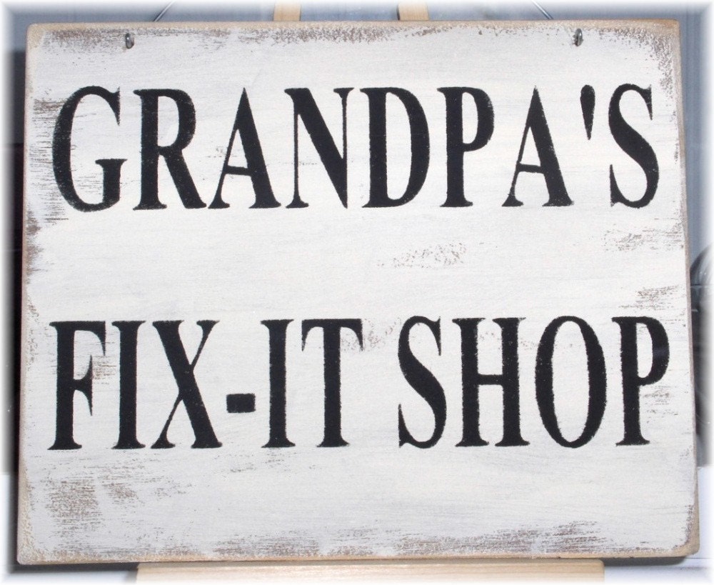 Grandpa's Fix-it Shop White Workshop Wood Sign Fathers - Etsy