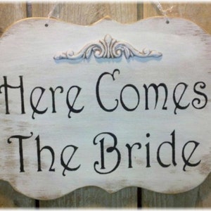 Here Comes the Bride Wedding Sign | Wood White Shabby Sign | Photo Prop ...