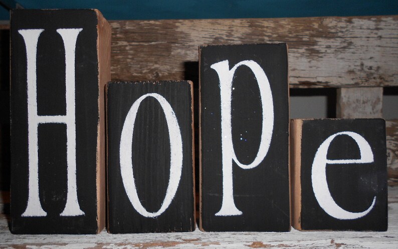 Hope Wood Blocks Black Shelf Sitter Blocks Inspirational Hope | Etsy