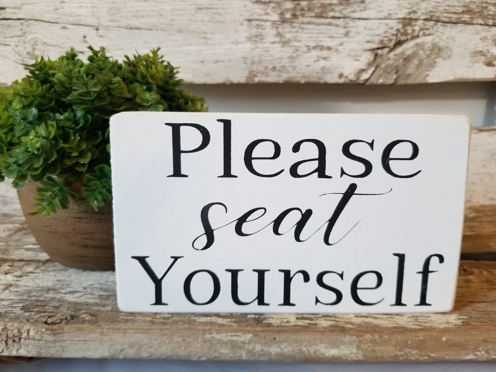 Please Seat Yourself 4" X 6" Mini White Wood Sign | Bathroom Sign ...