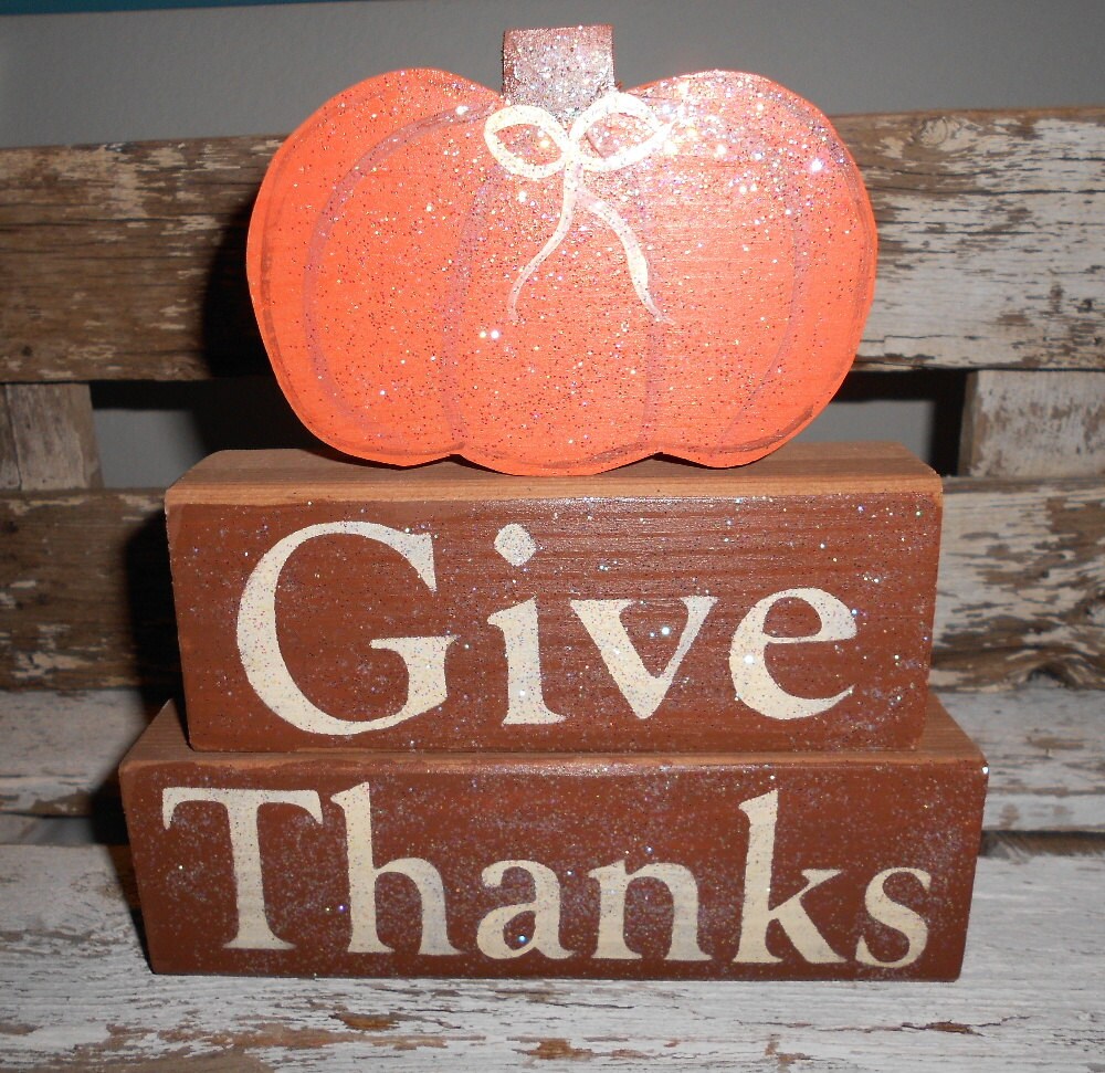 Give Thanks Wood Glitter Blocks Shelf Sitter Blocks Orange - Etsy
