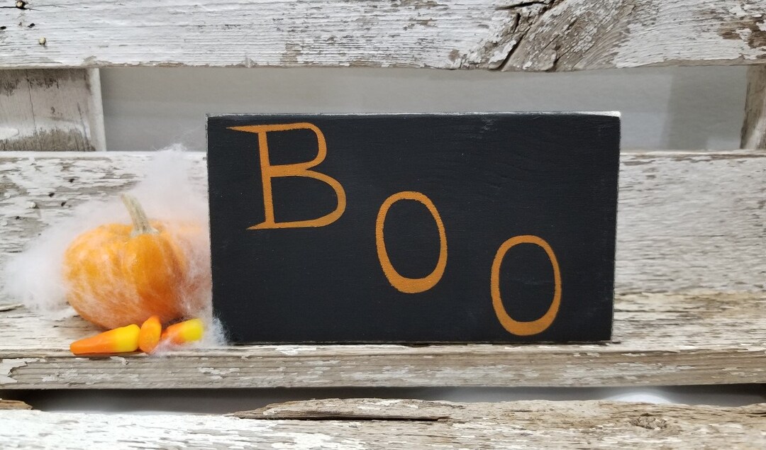 Boo 4" X 6" Mini Black Wood Sign | Halloween Decoration | Block Sign ...