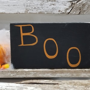 Boo 4" X 6" Mini Black Wood Sign | Halloween Decoration | Block Sign ...