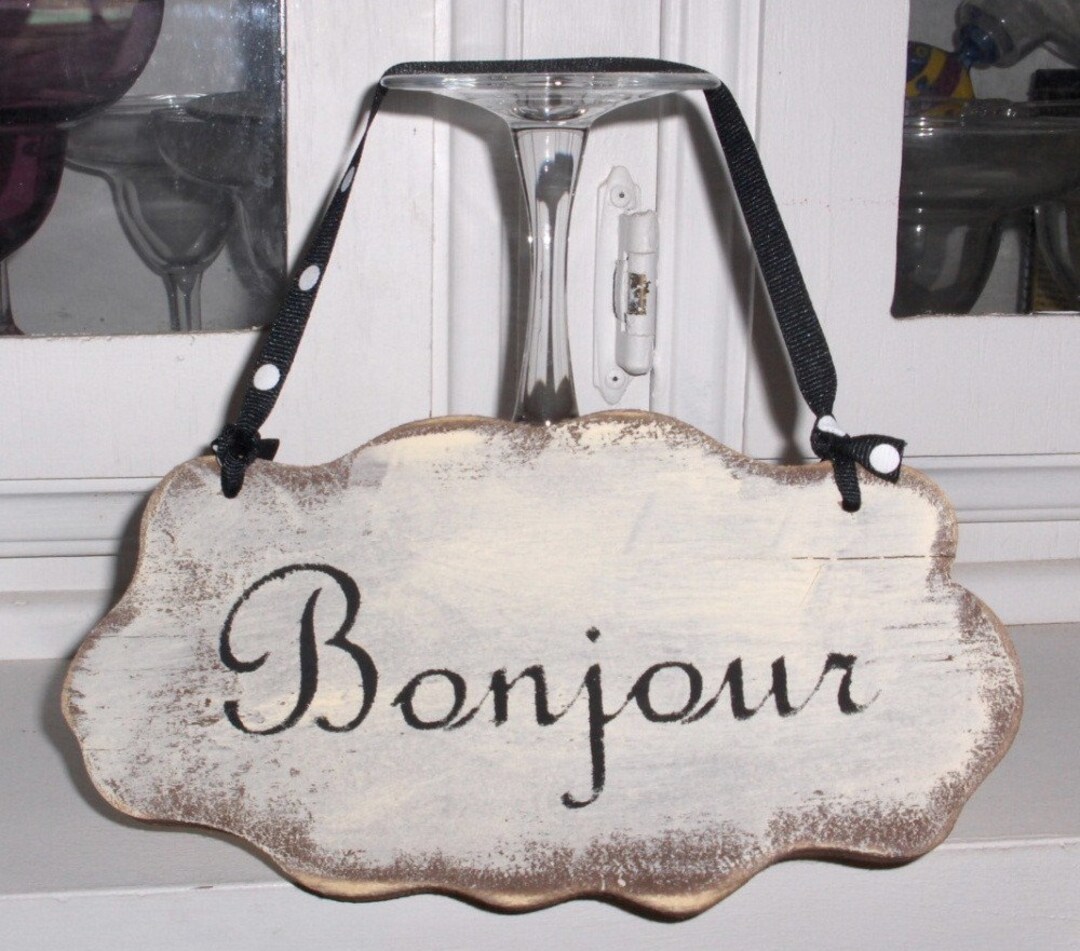 Bonjour Shabby Cottage Wall Decoration White Wood Sign Custom - Etsy