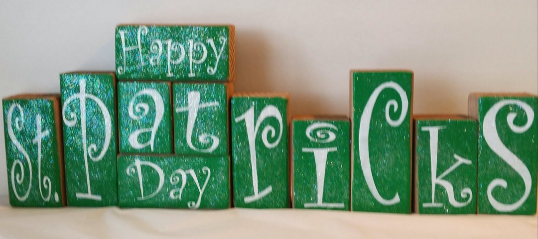 Happy St. Patrick's Day Blocks Wood Set Green Blocks and White Letters ...