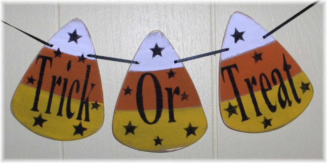 Banner Trick or Treat Candy Corn Halloween Garland Wood Holiday ...