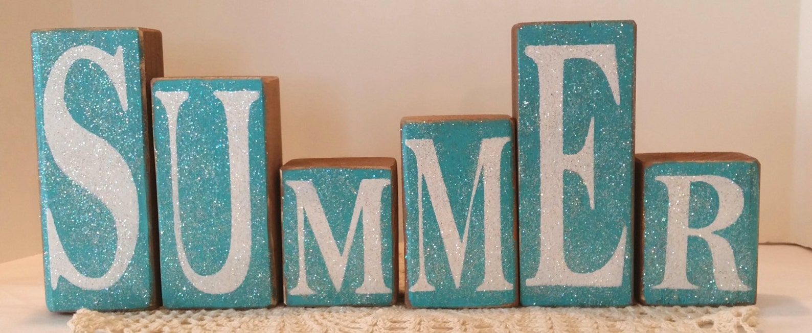 Summer Blocks Blue Wood Glitter Blocks Beach Home Decor Set of - Etsy