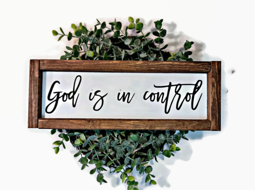 God is in Control | Framed Farmhouse Wood Sign 3" X 12" | Religious ...