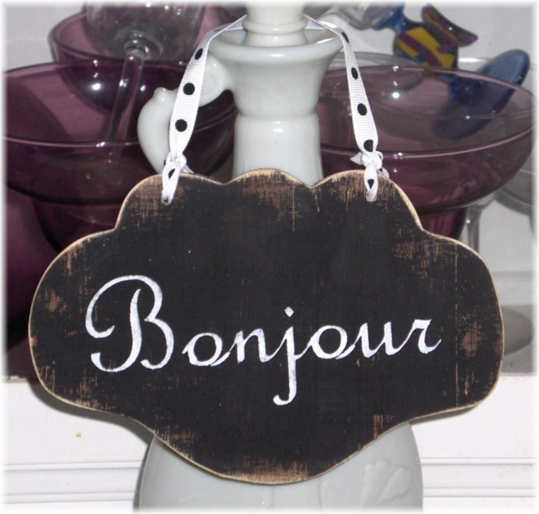 Bonjour Small Black Wood French Sign | Wall Decoration | Home Decor ...