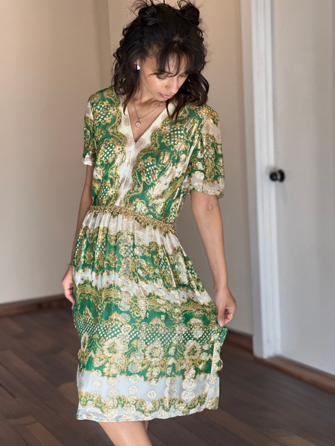 Vintage Mad Men 60s Sparkle Tea Time Dress With Gold Threading Small - Etsy