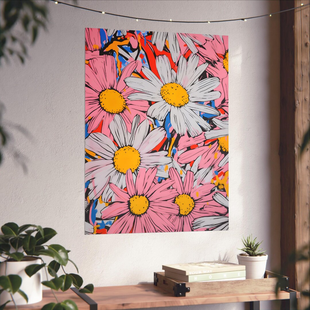 Posters, 80s Retro Flower Pattern Inspired by Keith Haring and Basquiat ...