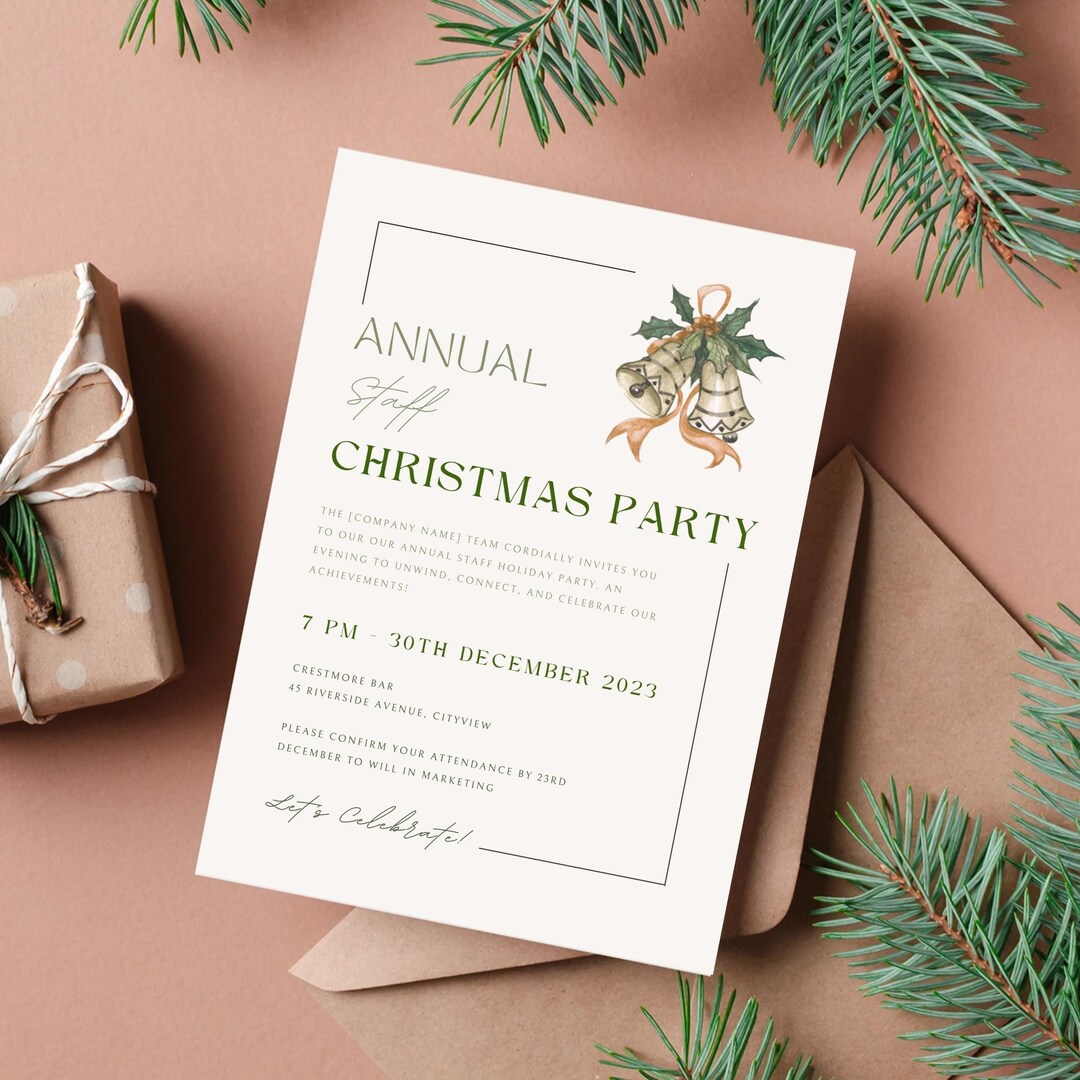 Annual Staff Holiday Party Invitation, Corporate Christmas Invitation ...
