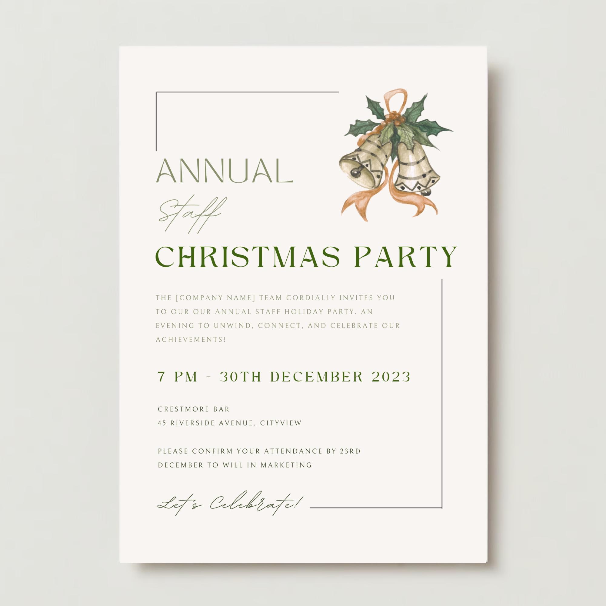 Annual Staff Holiday Party Invitation, Corporate Christmas Invitation ...