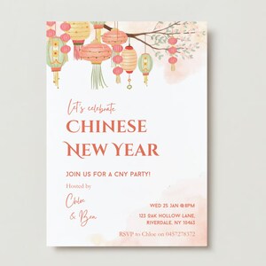 Chinese New Year Party Invitation, Watercolor Lantern Design, Elegant ...