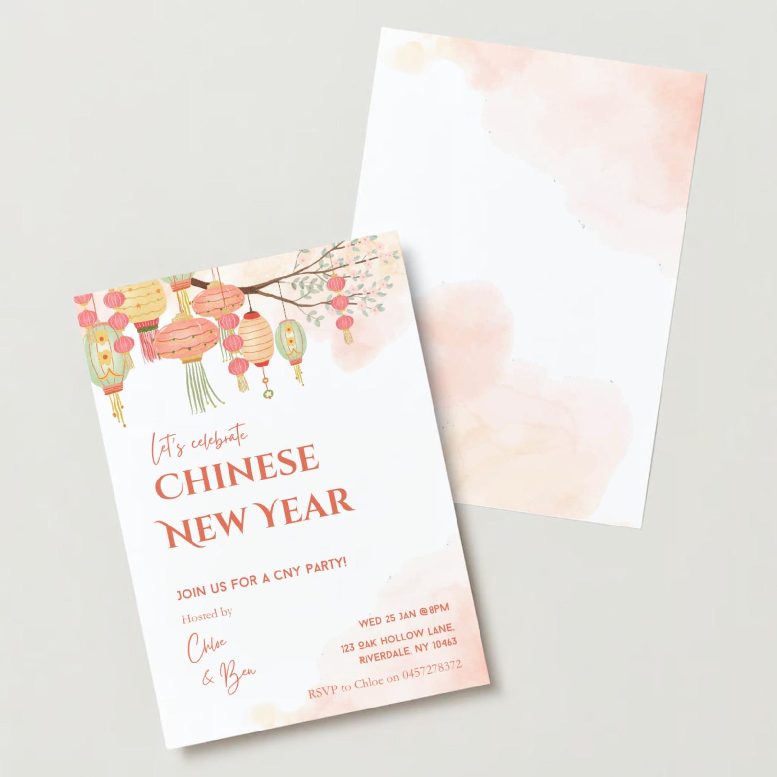 Chinese New Year Party Invitation, Watercolor Lantern Design, Elegant ...