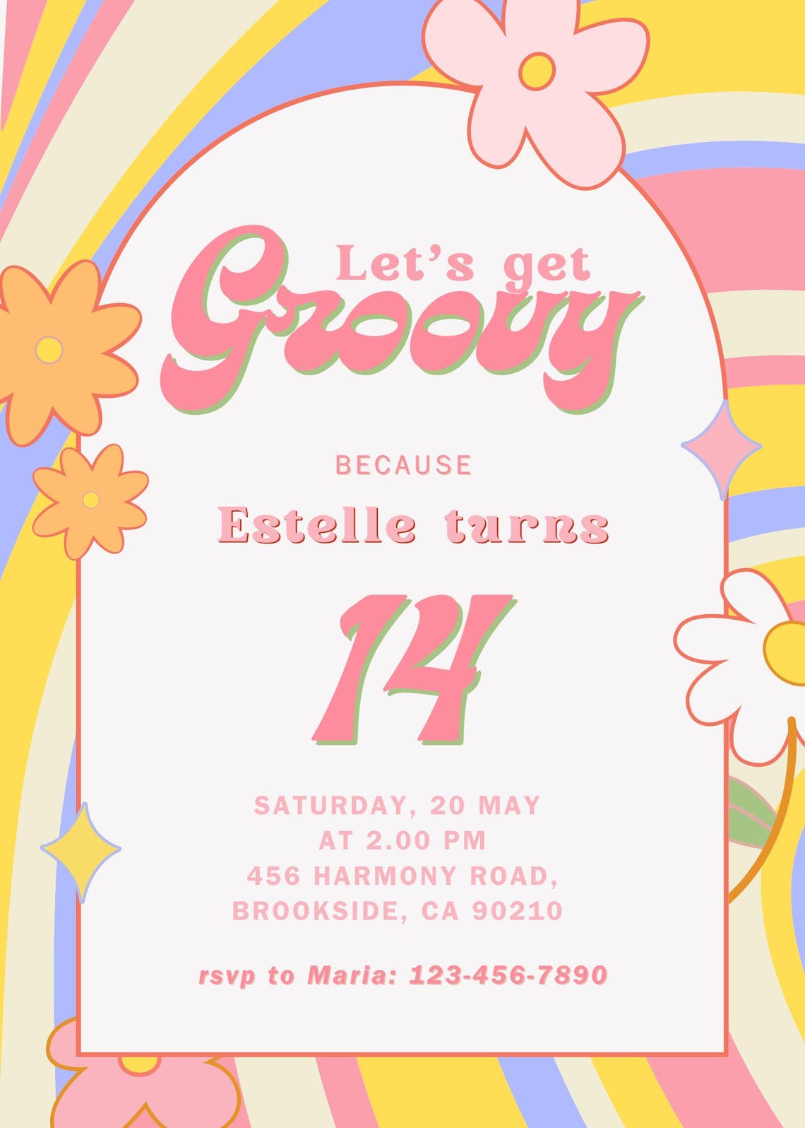 Retro Birthday Party Invitation, Groovy 70s Theme, Editable Template ...