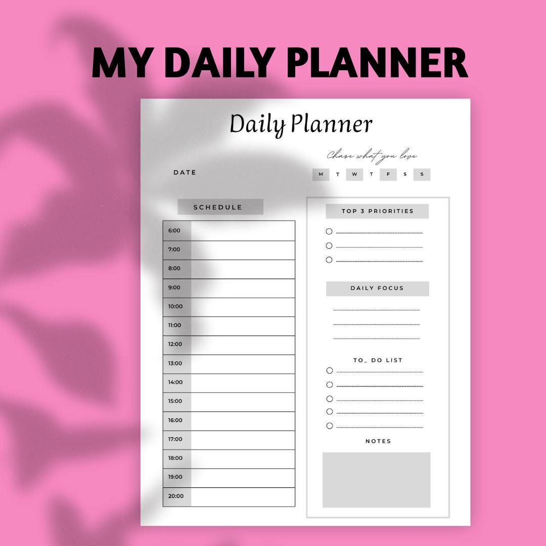 Printable Daily Planner PDF | Time Management Agenda To-do List | A4 ...