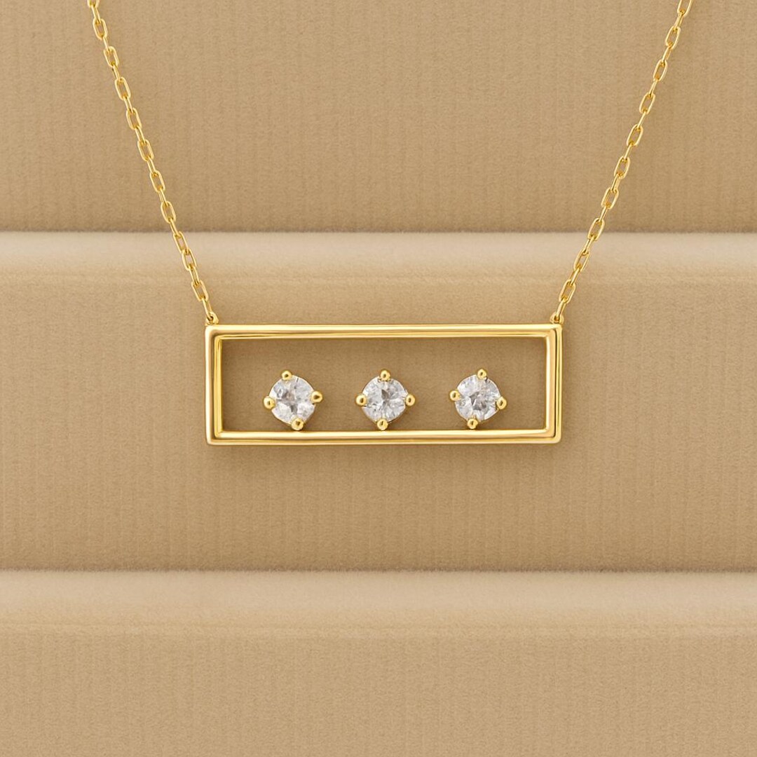 Solid Gold Necklace, Rectangle Necklace, Rectangle Geometric Necklace ...