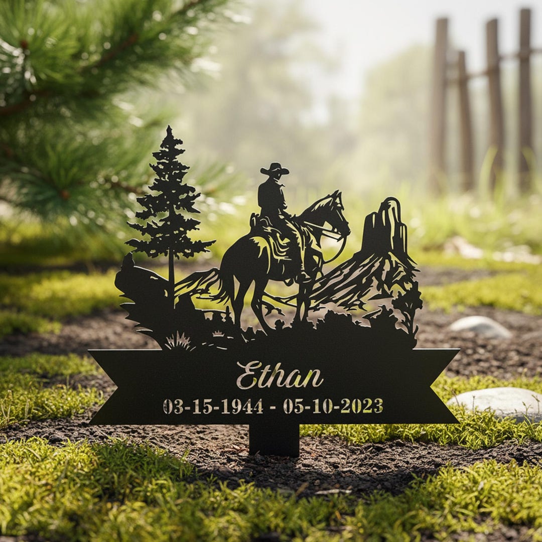Personalized Grave Marker,custom Memorial Plaque,cowboy Memorial Stake ...