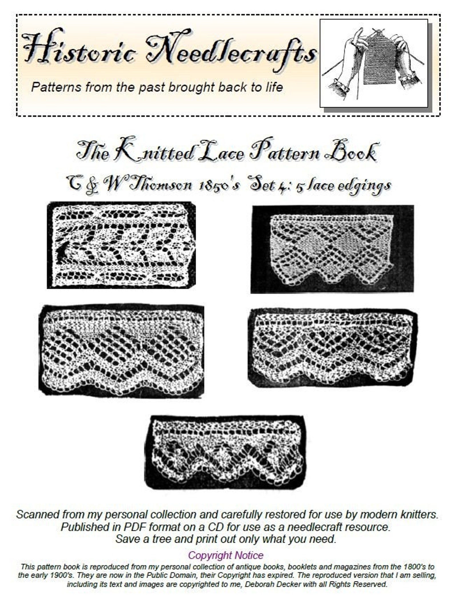 Knitted Lace Edgings 5 Patterns in Set 4 Downloadable PDF Victorian ...