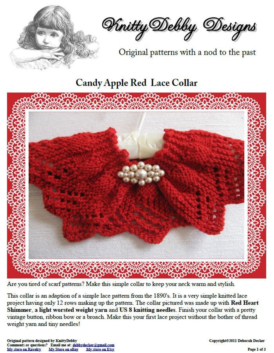 Lace Collar or Scarf Knitting Pattern Candy Apple Red Design - Etsy