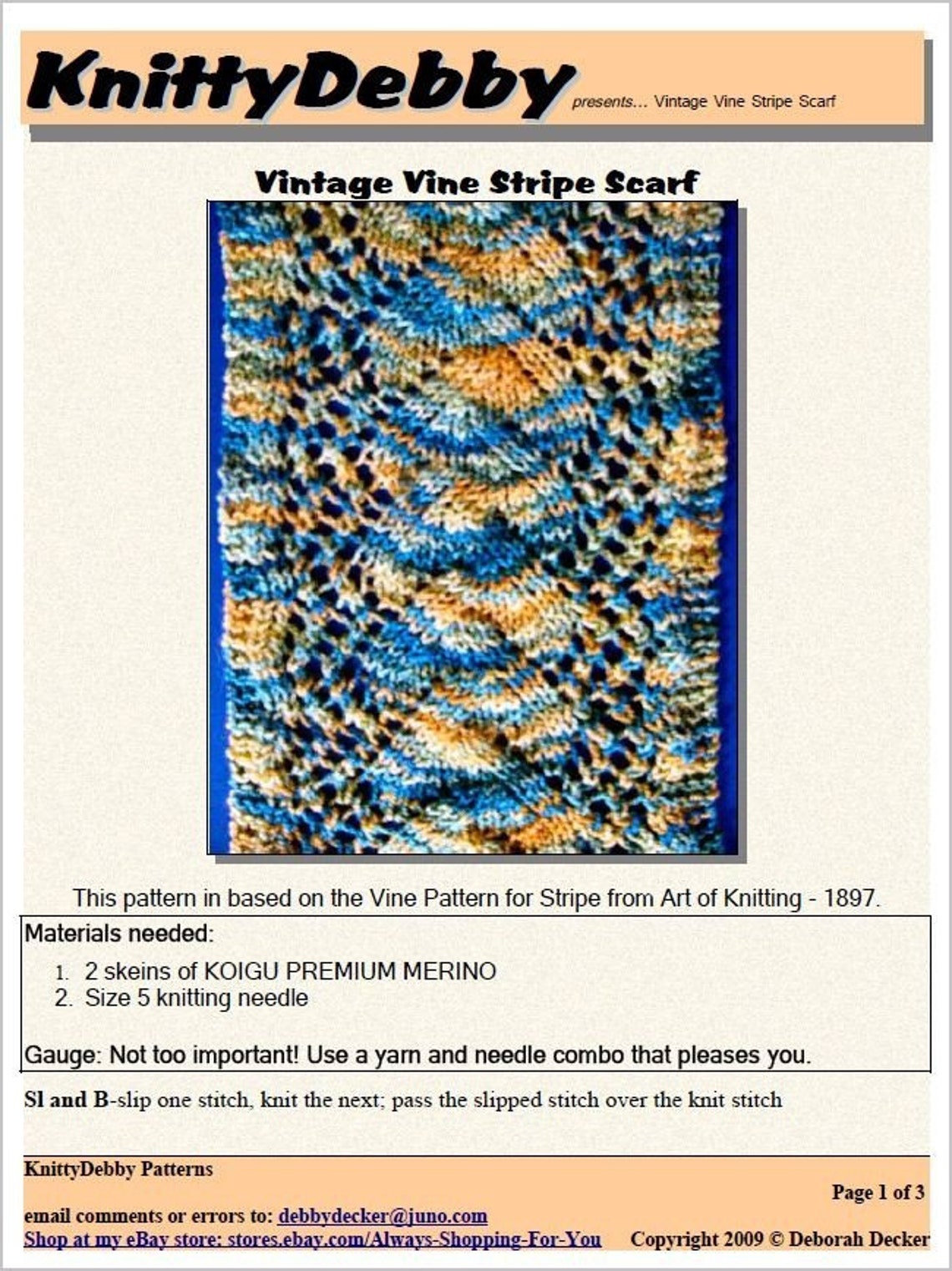 Scarf Knitting Pattern Vine Stripe Design PDF Based on - Etsy