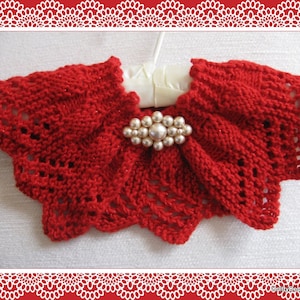 Lace Collar or Scarf Knitting Pattern Candy Apple Red Design PDF Easy ...