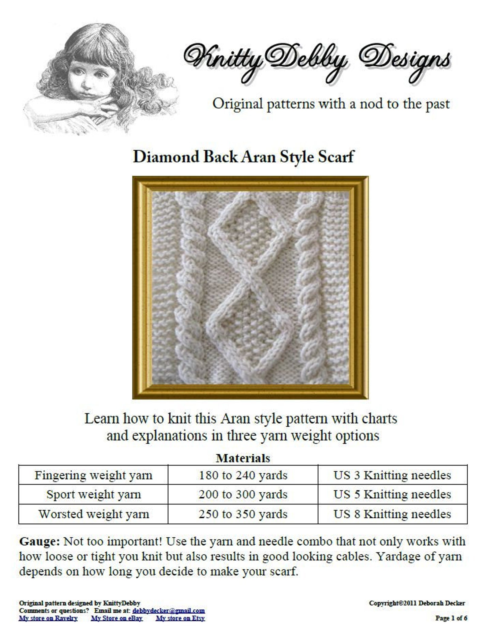 Diamond Aran Style Scarf PDF Digital Knitting Pattern - Etsy