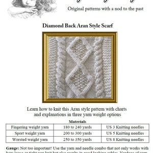 Diamond Aran Style Scarf PDF Digital Knitting Pattern - Etsy