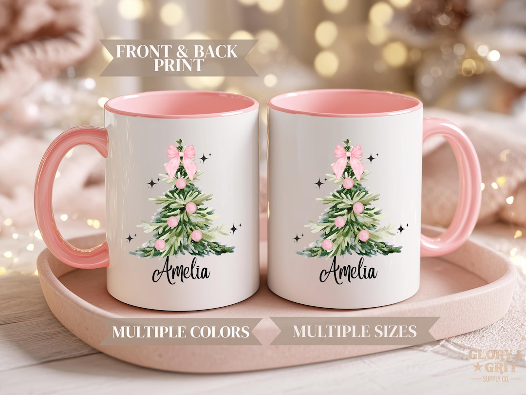 Personalized Christmas Mug, Custom Christmas Coffee Cup, Coquette Bow ...