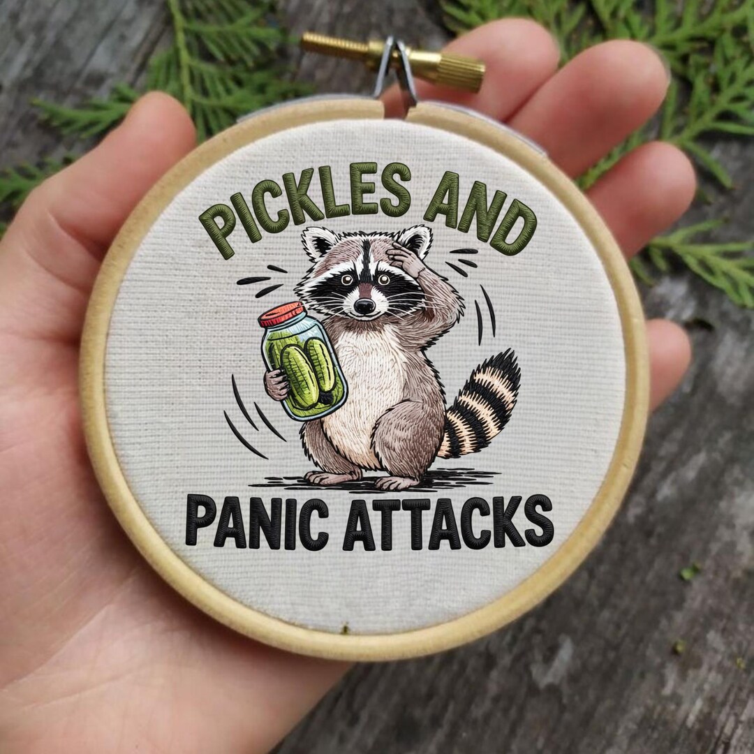 Pickles and Panic Attacks Machine Embroidery File Retro Raccoon Design ...