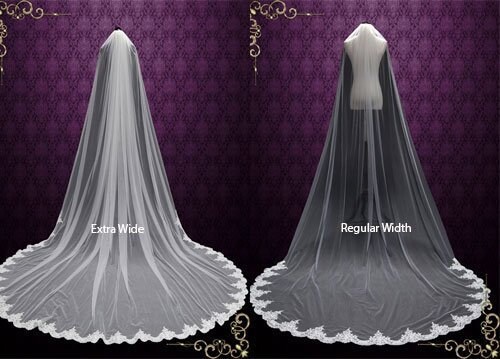 Extra Wide Cathedral Length Wedding Veil With Lace at the Hem | Etsy