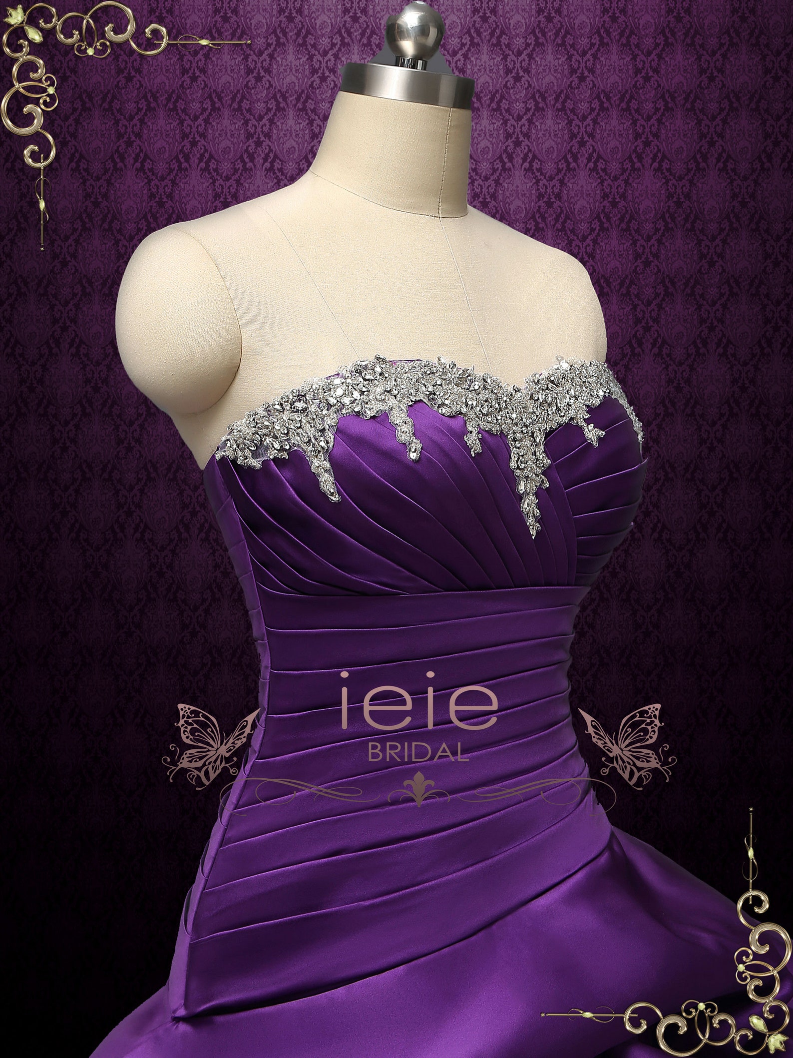Purple Gothic Style Strapless Ball Gown Wedding Dress | CONSTANCE ...
