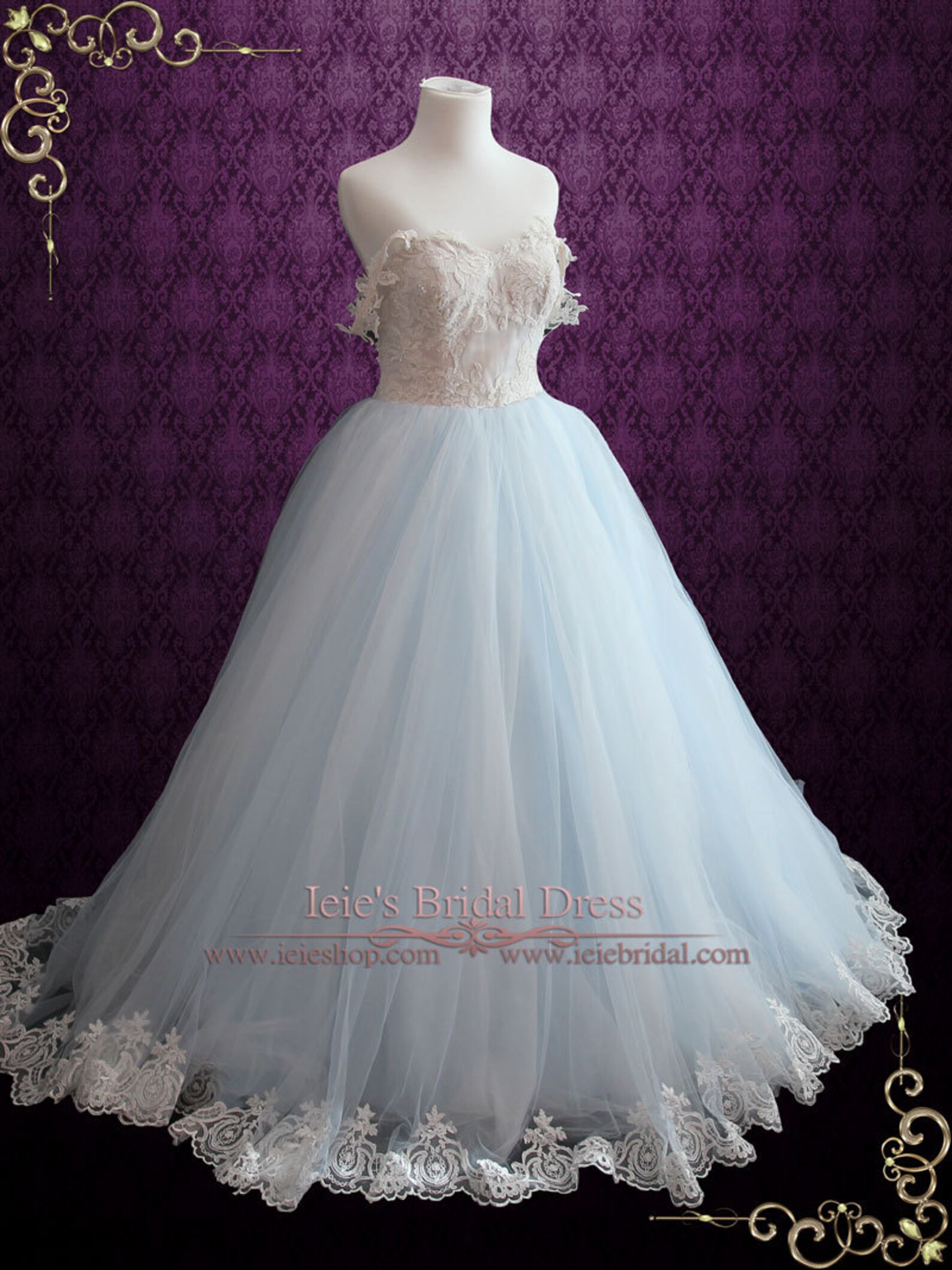 Light Blue Wedding Dress With Lace Bodice Ball Gown Wedding - Etsy