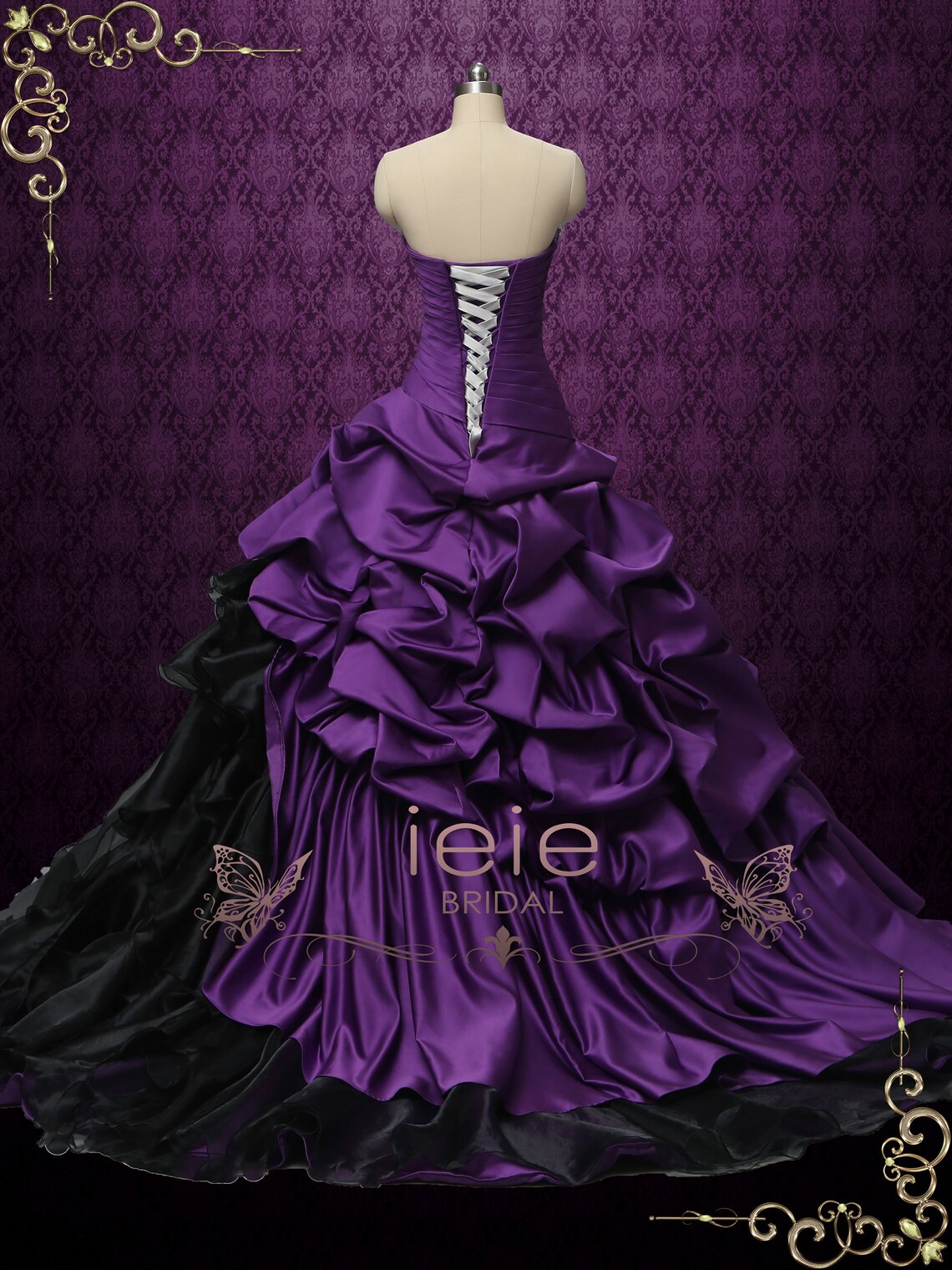 Purple Gothic Style Strapless Ball Gown Wedding Dress | CONSTANCE ...