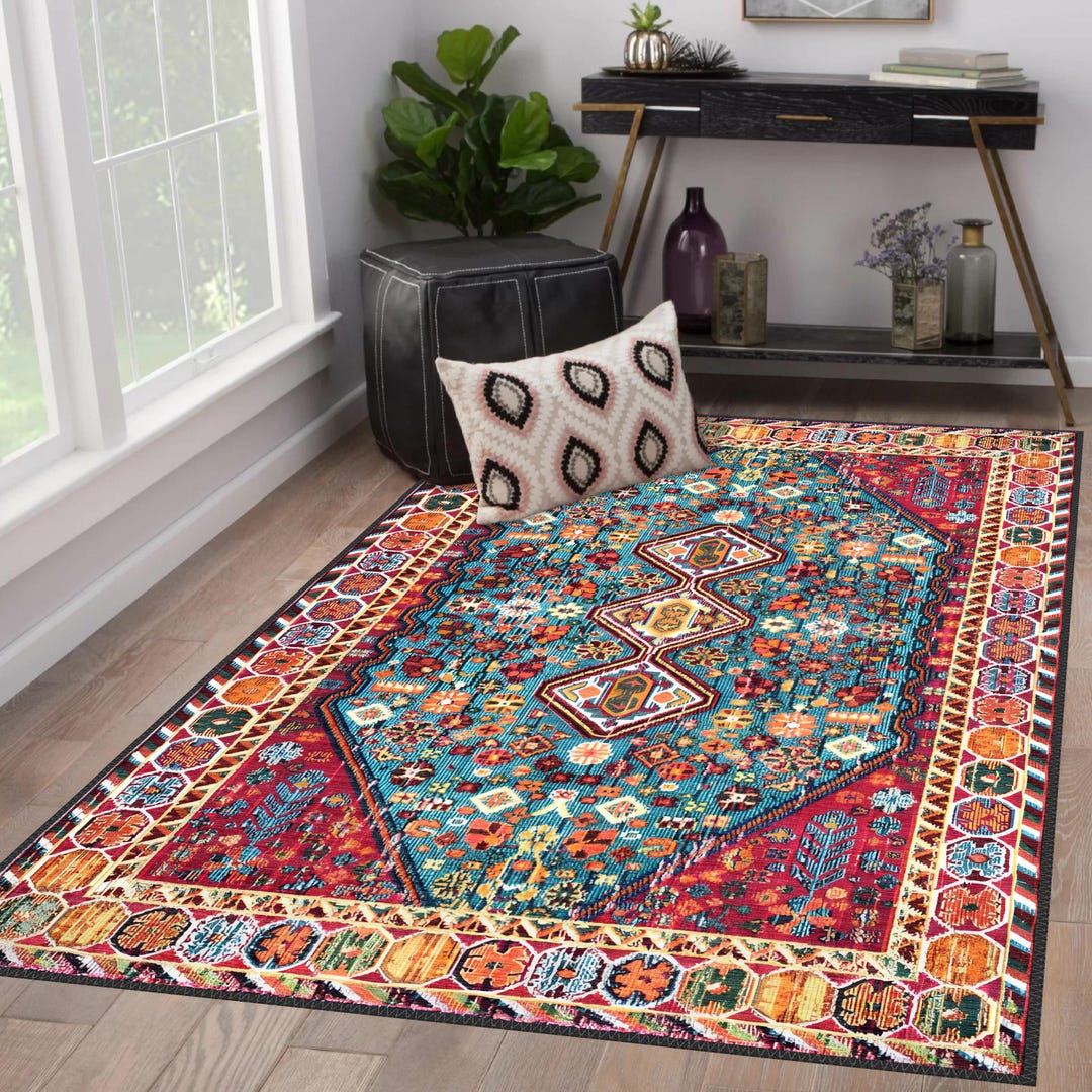 Turkish Traditional Rug, Vibrant Color High Quality Rug, Washable Non ...