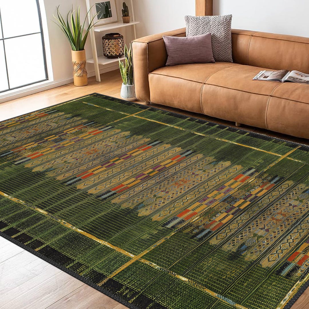 Green Kilim Style Rug, Antique Look Teppich, Washable Non-slip Kilim ...