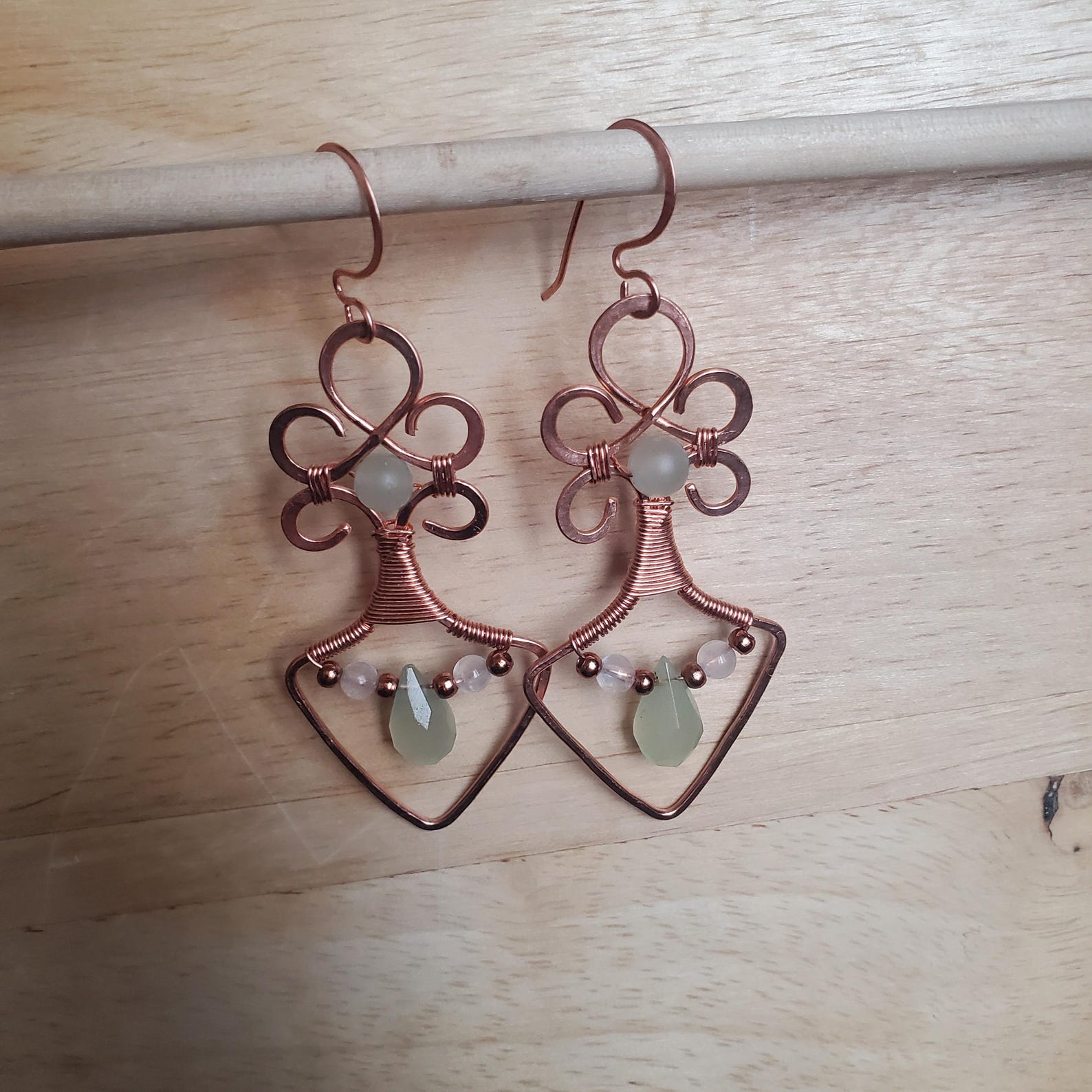 Jade and Copper Pendant Earrings - Etsy