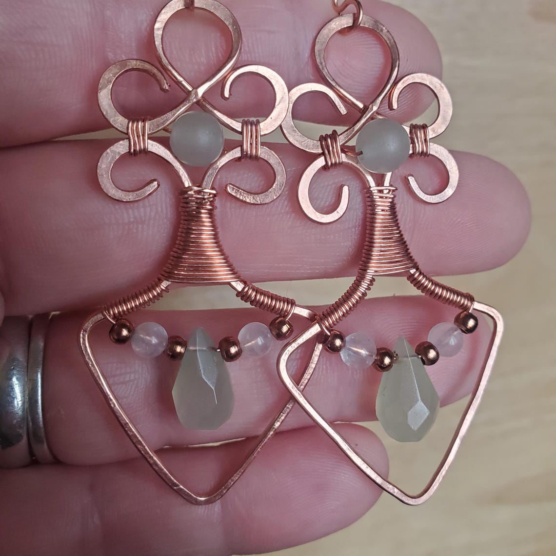 Jade and Copper Pendant Earrings - Etsy