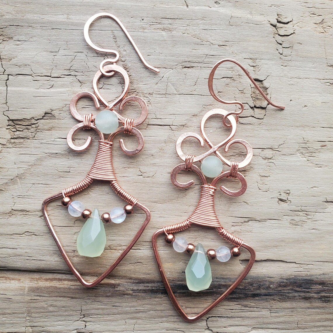 Jade and Copper Pendant Earrings - Etsy