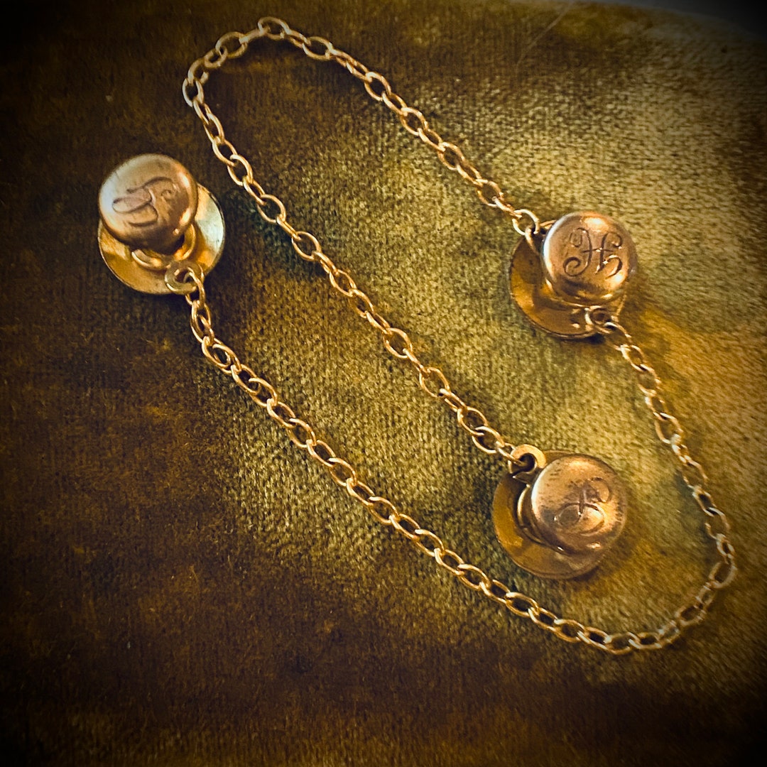 3 Victorian Collar Studs With Chain - Monogrammed PHG - Etsy