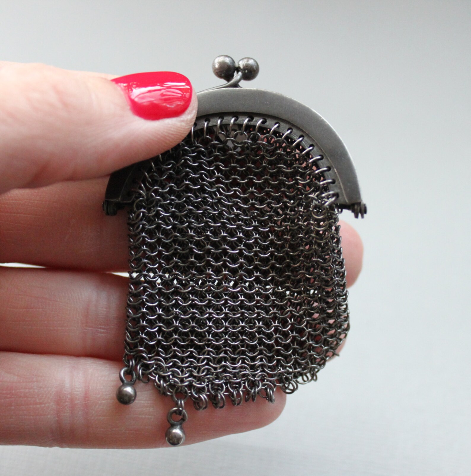 Tiny Antique French Gunmetal Mesh Chatelaine Coin Purse / | Etsy