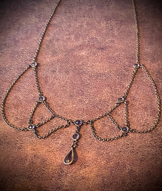 Art Nouveau Amethyst Rose Gold Festoon Necklace - Gem