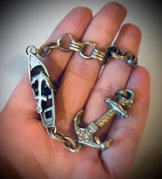 Victorian Silver Nautical Watch Chain with Anchor and… - Gem