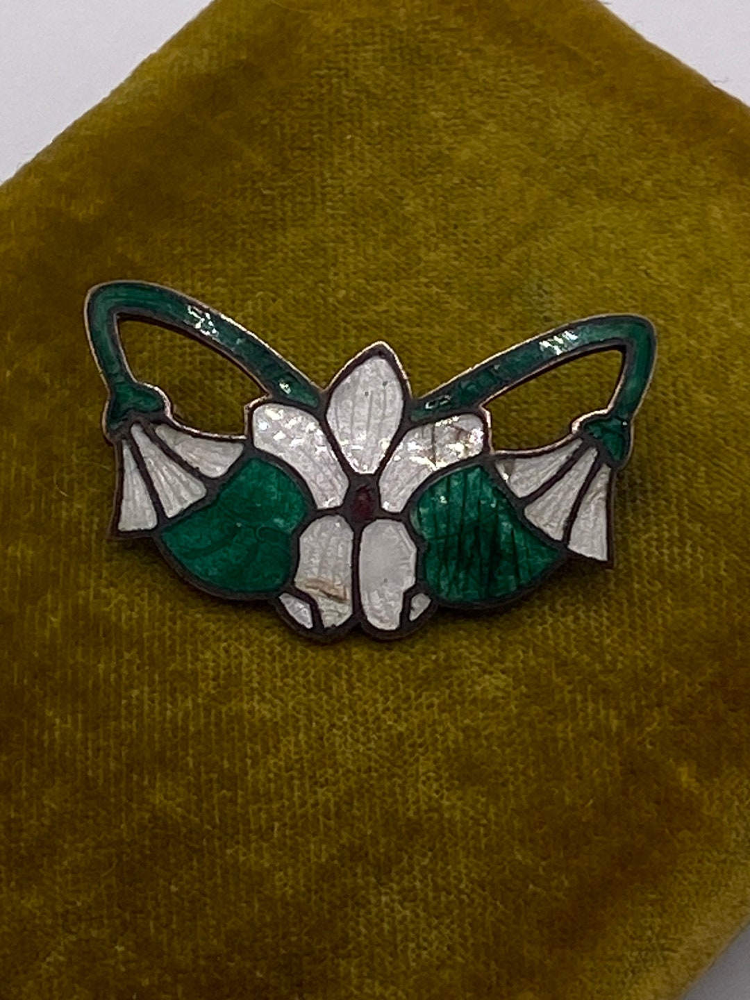 Art Nouveau Enamel White Lily Brooch - Etsy
