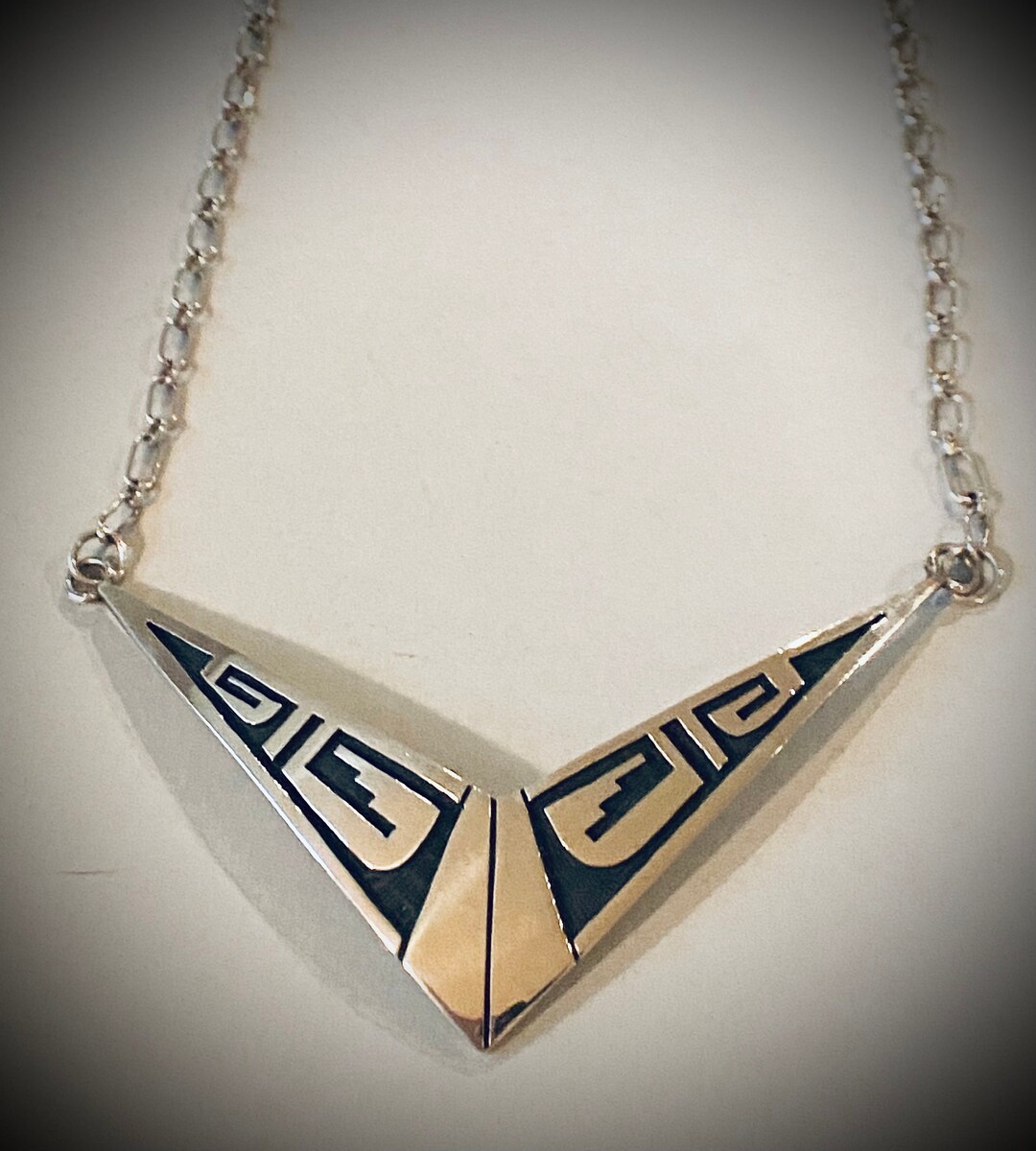 Native American Hopi Overlay Thunderstorm Necklace by Cyrus Josytewa - Etsy