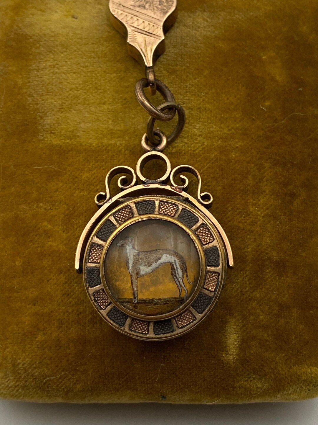 Rare Greyhound Victorian Essex Crystal and Onyx Locket Fob Rose Gold ...